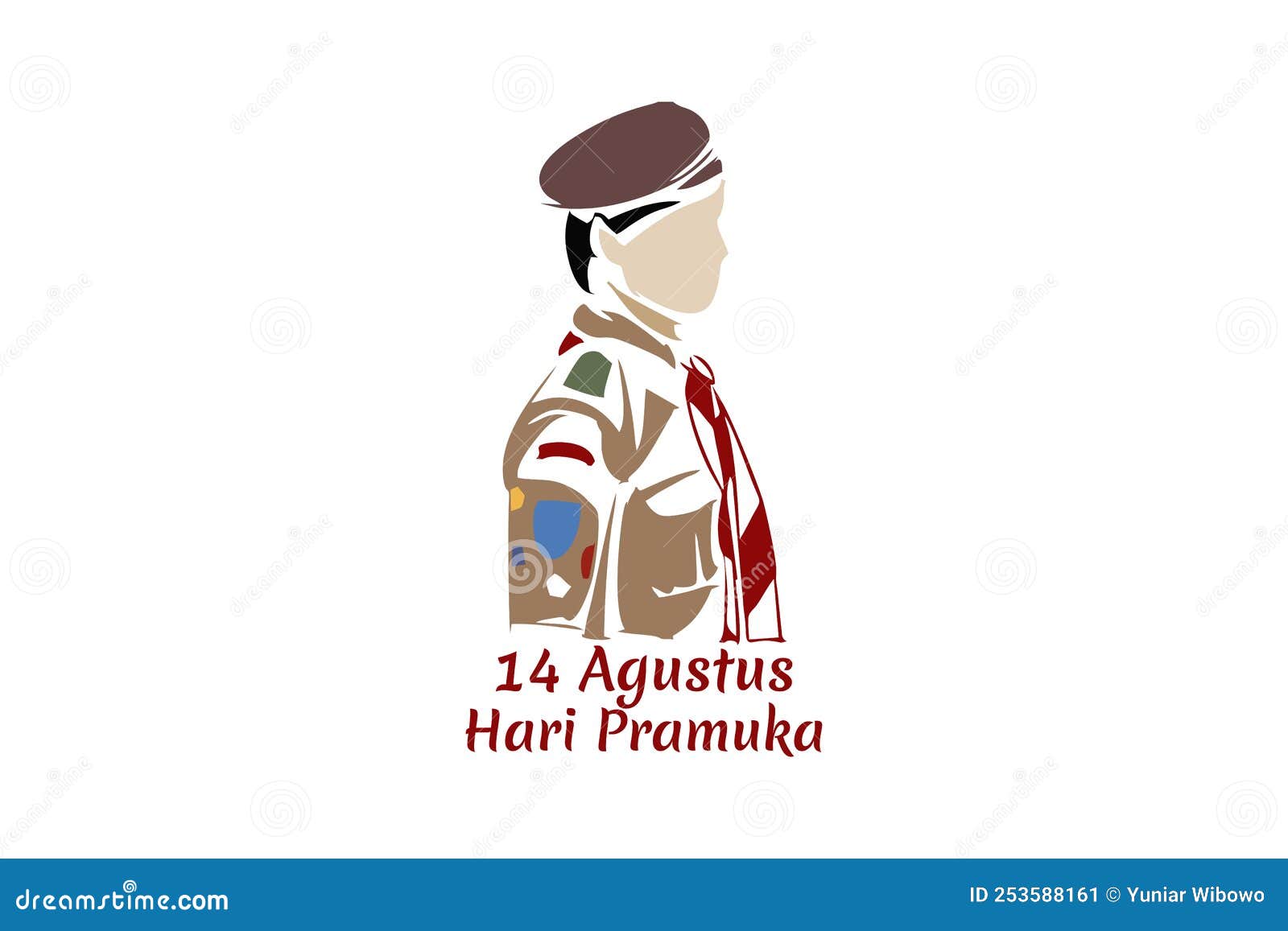 Indonesian Pramuka Scout Elementary School Uniform Kids Cartoon Vector ...