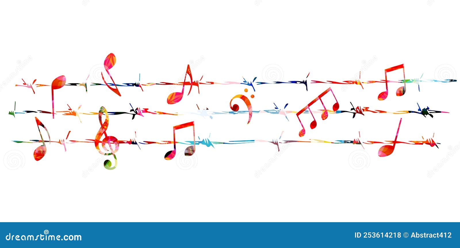 Colorful Musical Poster with Musical Notes Attached To Barbed Wire ...