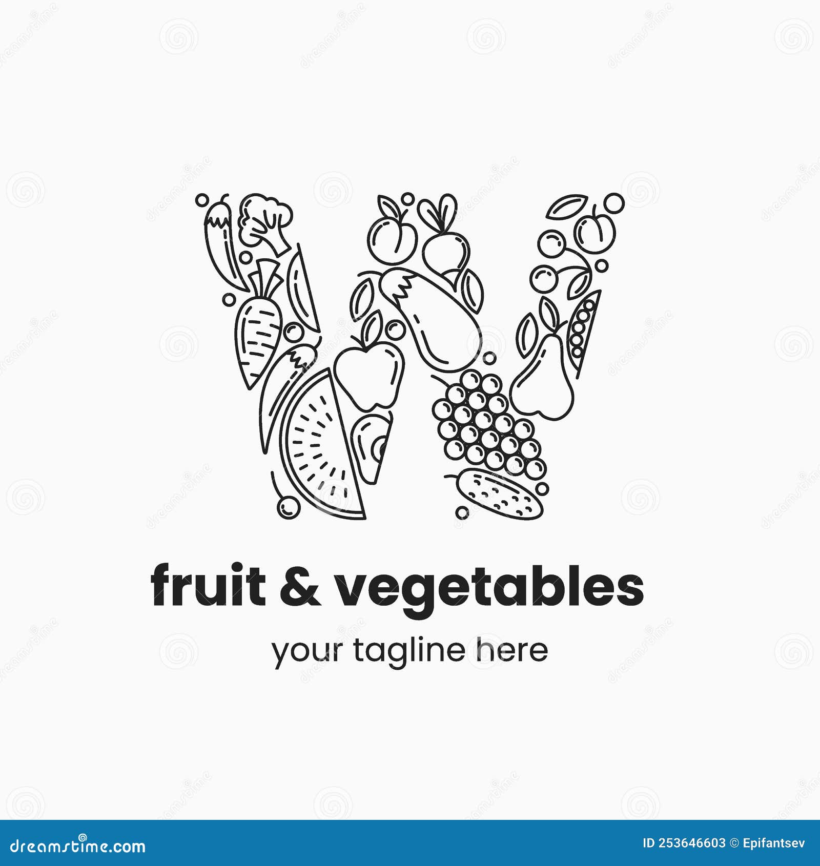 Letter W Made of Fruit and Vegetables. Organic Food Logo Concept Stock ...