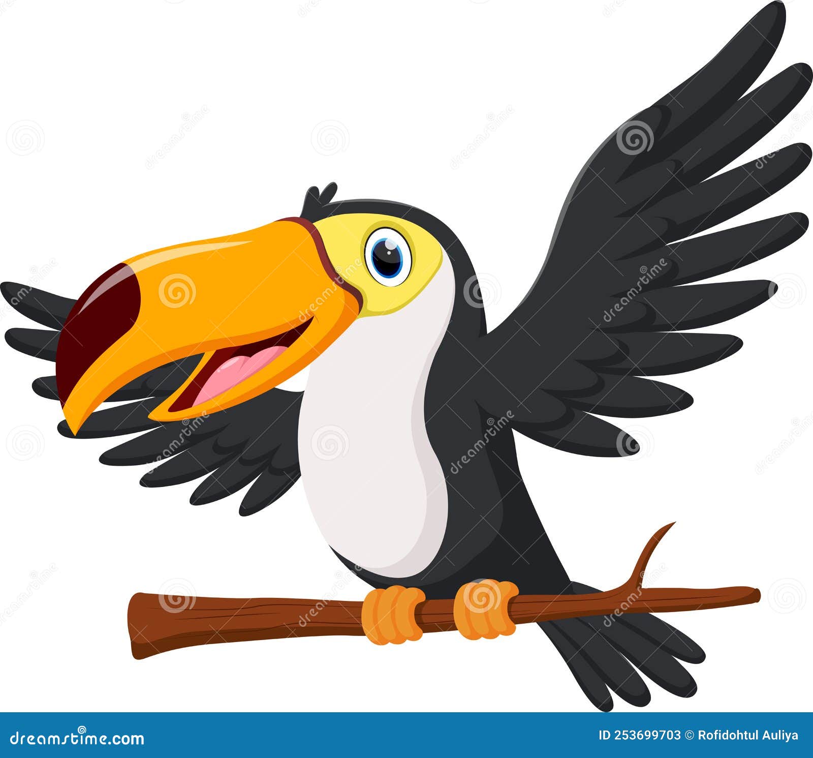 Cartoon Happy Toucan Bird Sit on Tree Branch Stock Vector ...