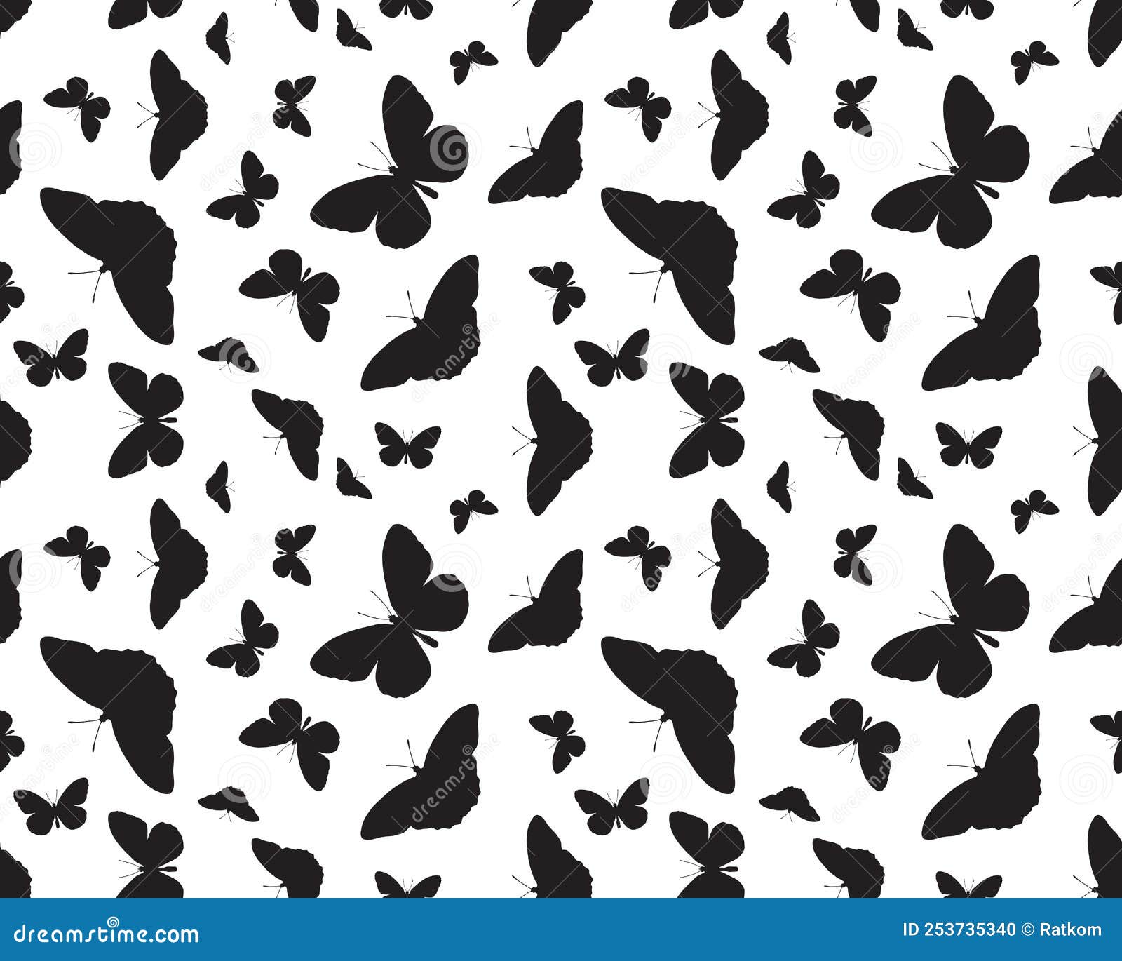 Butterflies Silhouettes, Seamless Pattern Stock Illustration ...