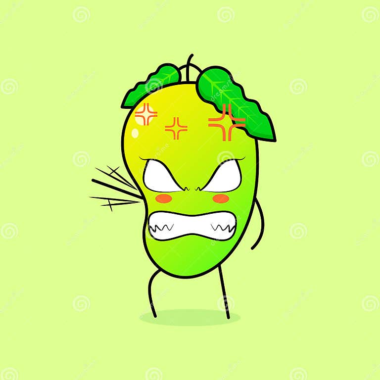 Cute Mango Character with Angry Expression. One Hand Raised, Eyes ...