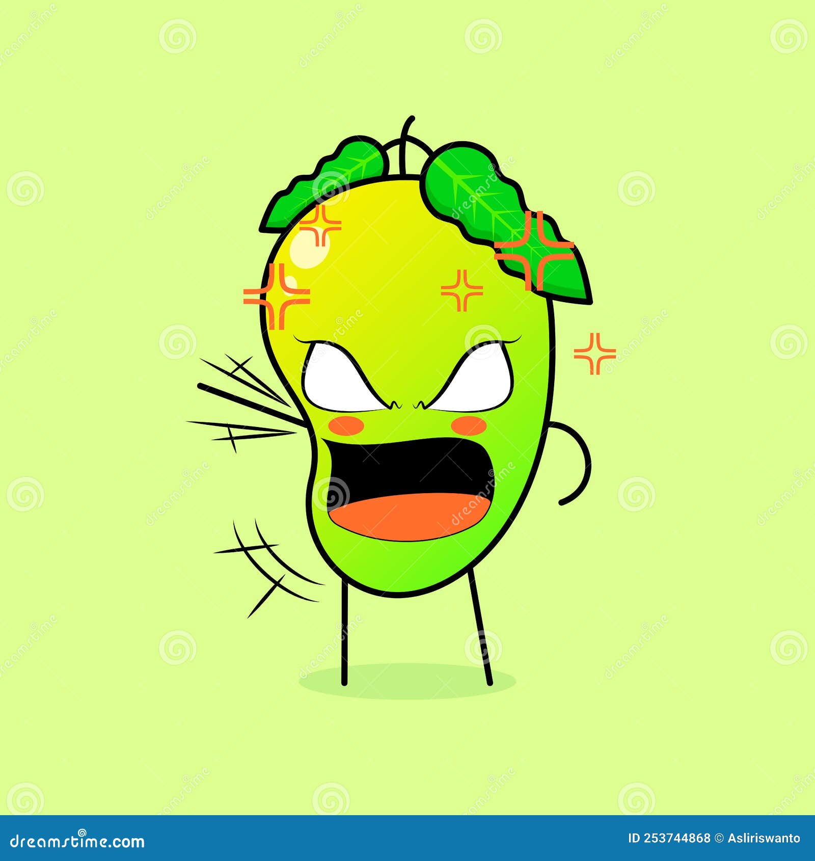 Cute Mango Character with Angry Expression. One Hand Raised, Eyes ...