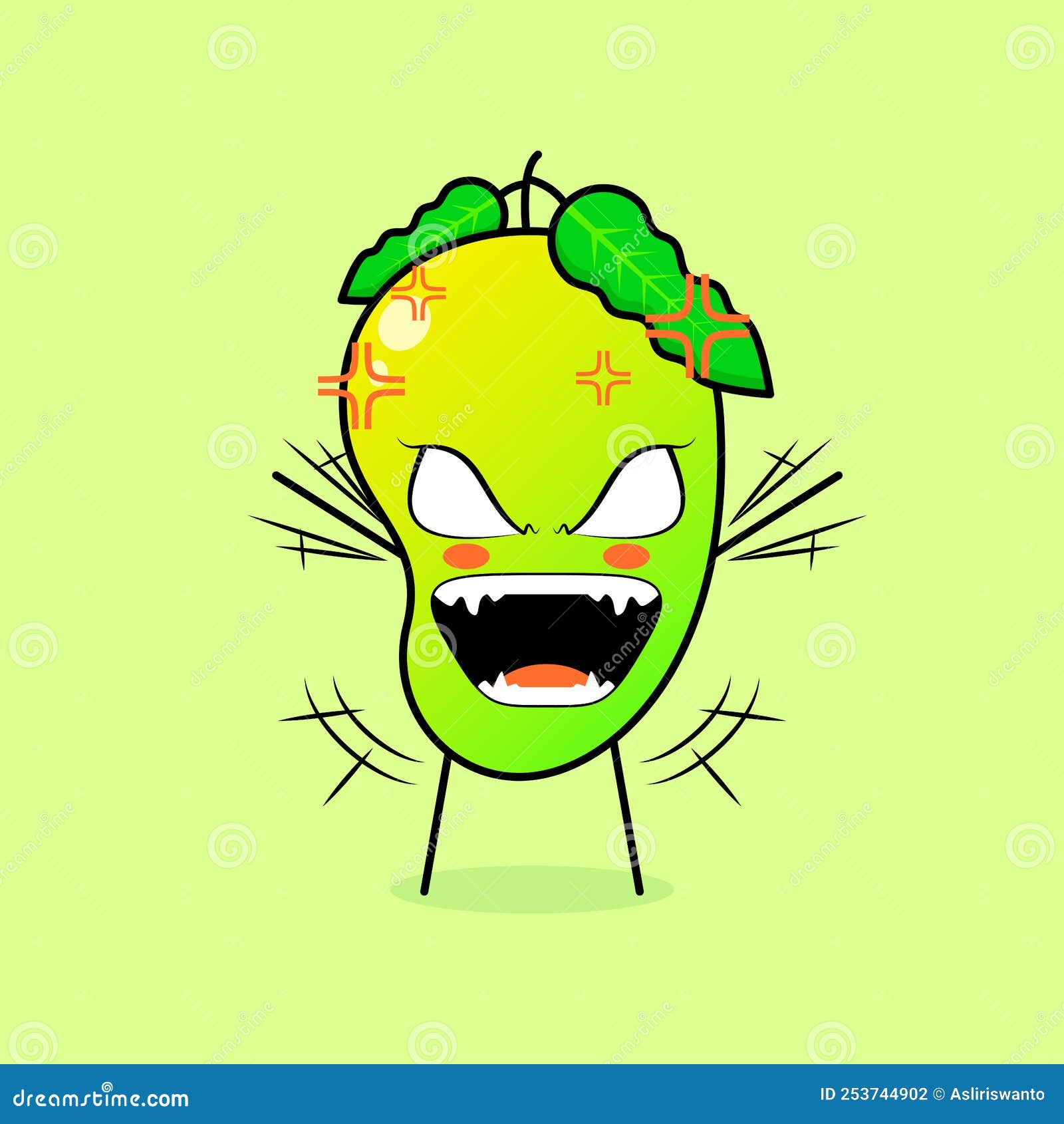 Cute Mango Character with Angry Expression. Both Hands Raised, Eyes ...