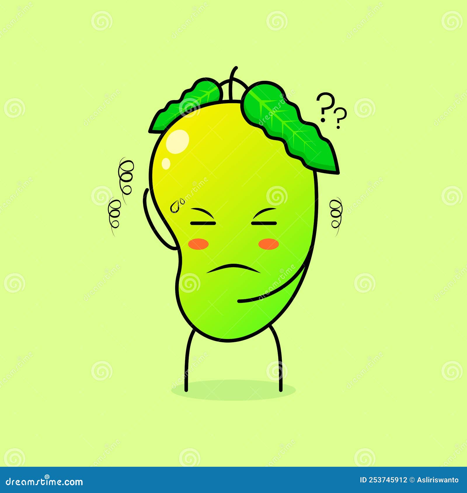 Cute Mango Character with Thinking Expression, One Hand on Head and ...