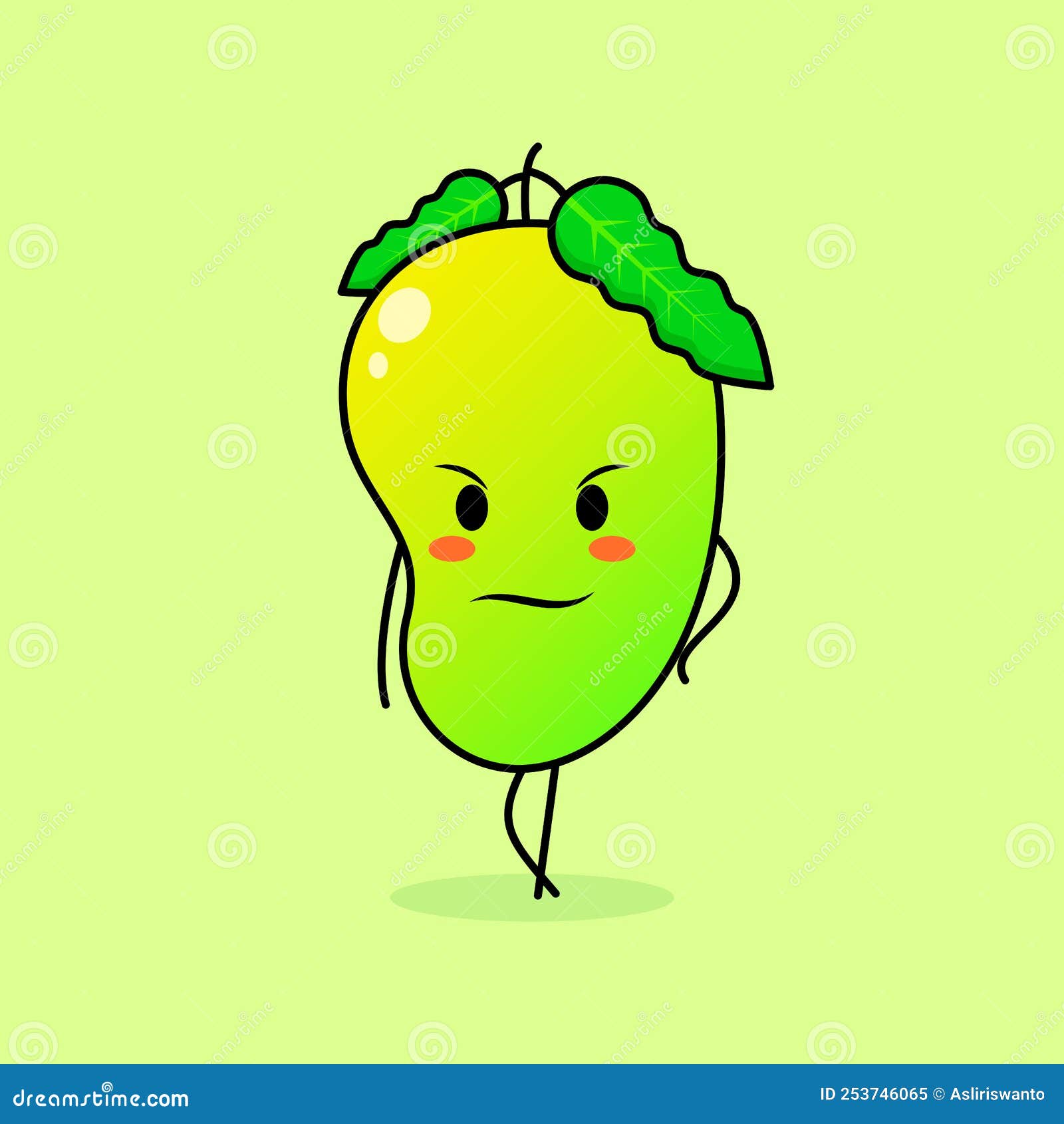 Cute Mango Character with Cool Expression. Green and Orange Stock ...