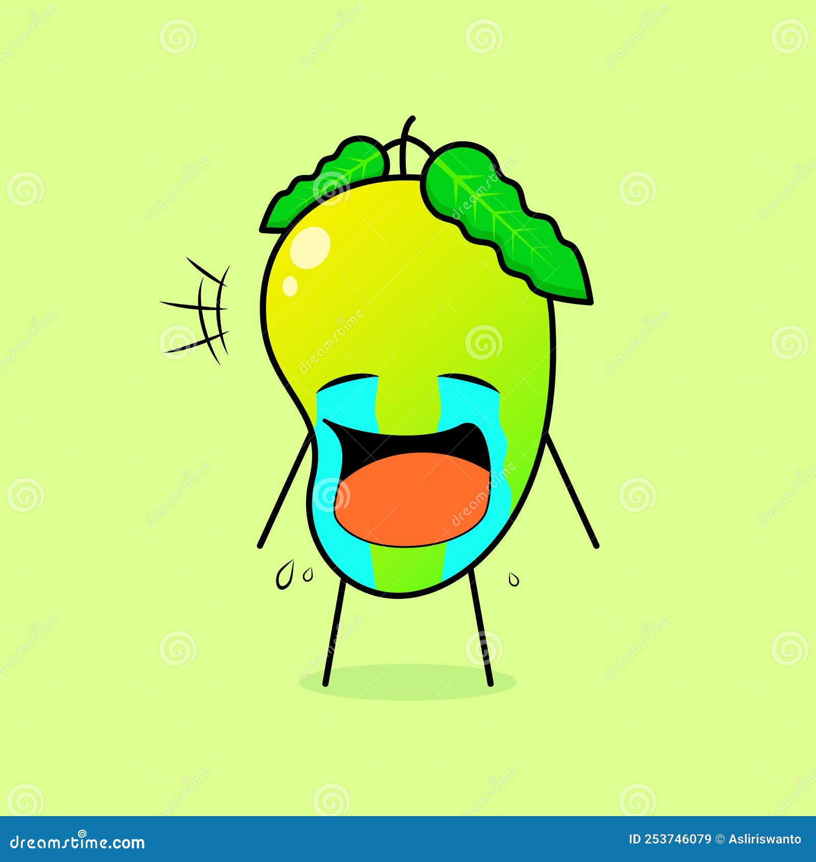 Cute Mango Character with Crying Expression, Tears and Mouth Open Stock ...