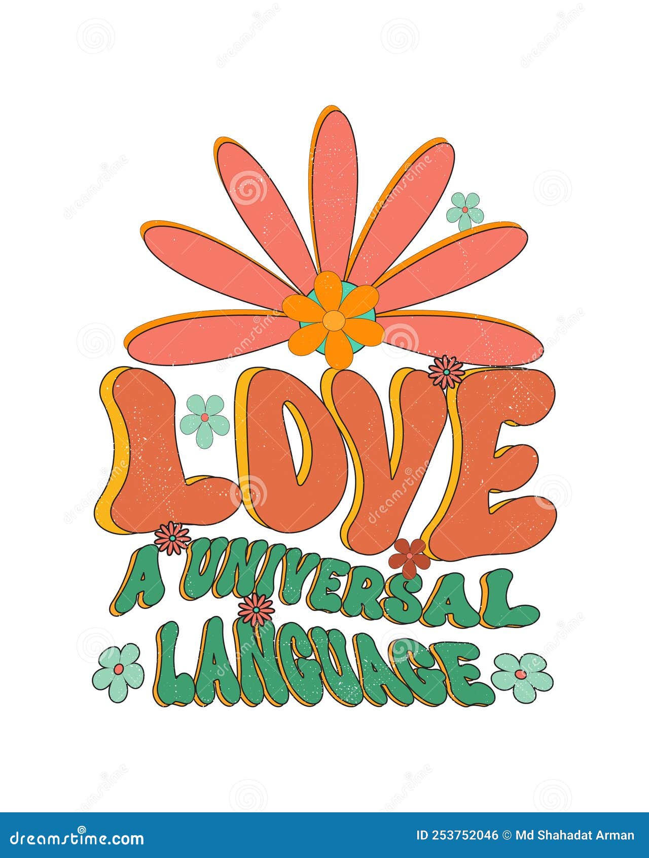 Love a Universal Language, Groovy Typography Vintage T-shirt Design ...