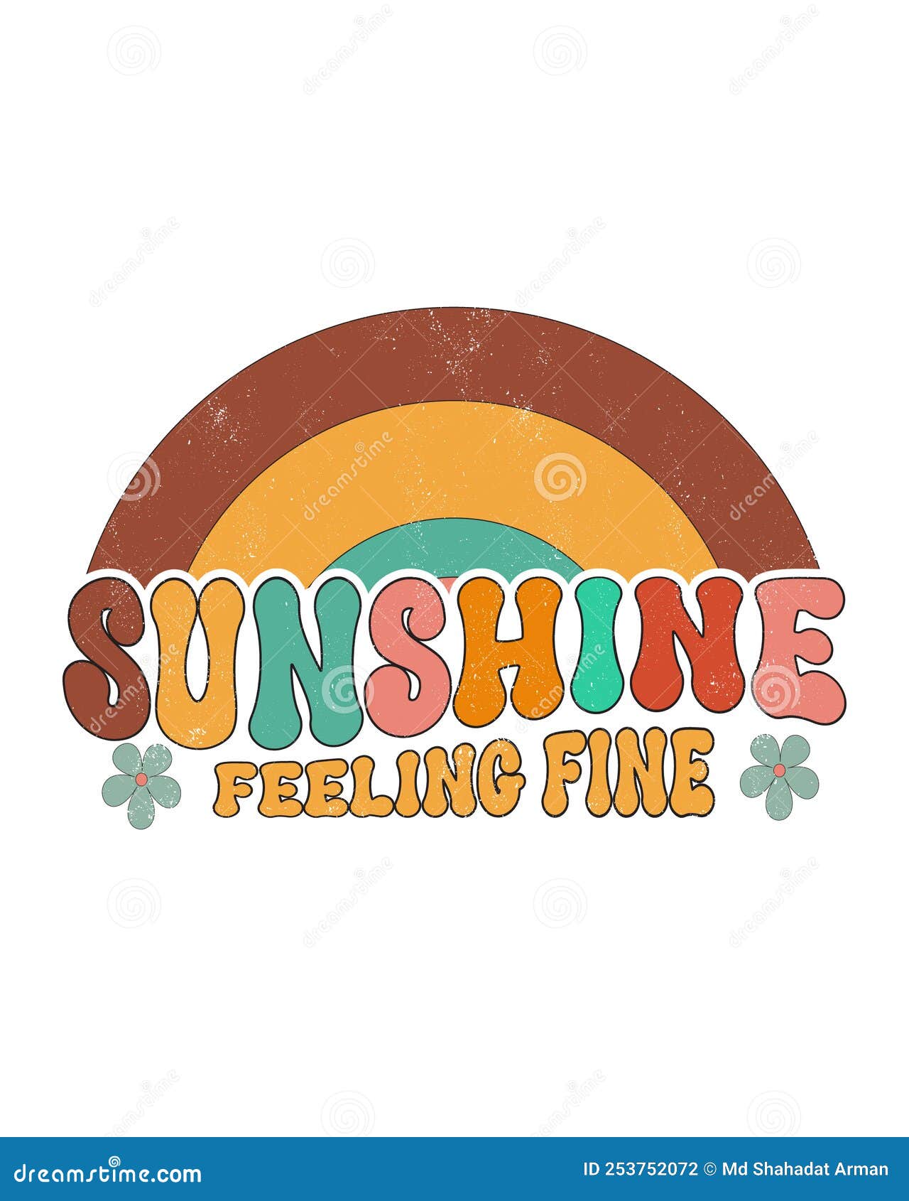 Sunshine Feeling Fine, Groovy Typography Vintage T-shirt Design, Stock ...