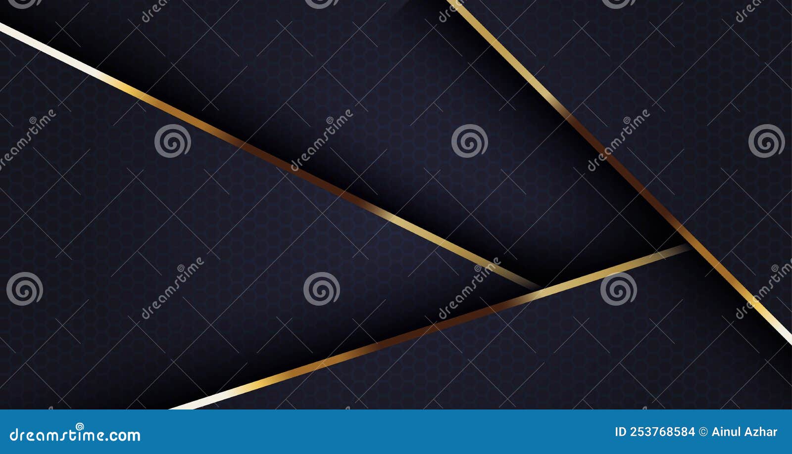 Abstract Dark Blue Navy Slash Triangle with Golden List and Hexagon ...