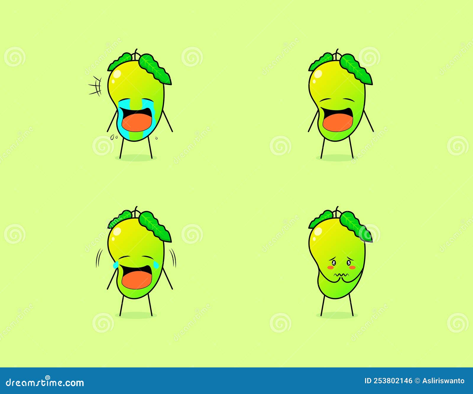 Collection of Cute Mango Cartoon Character with Crying and Sad ...