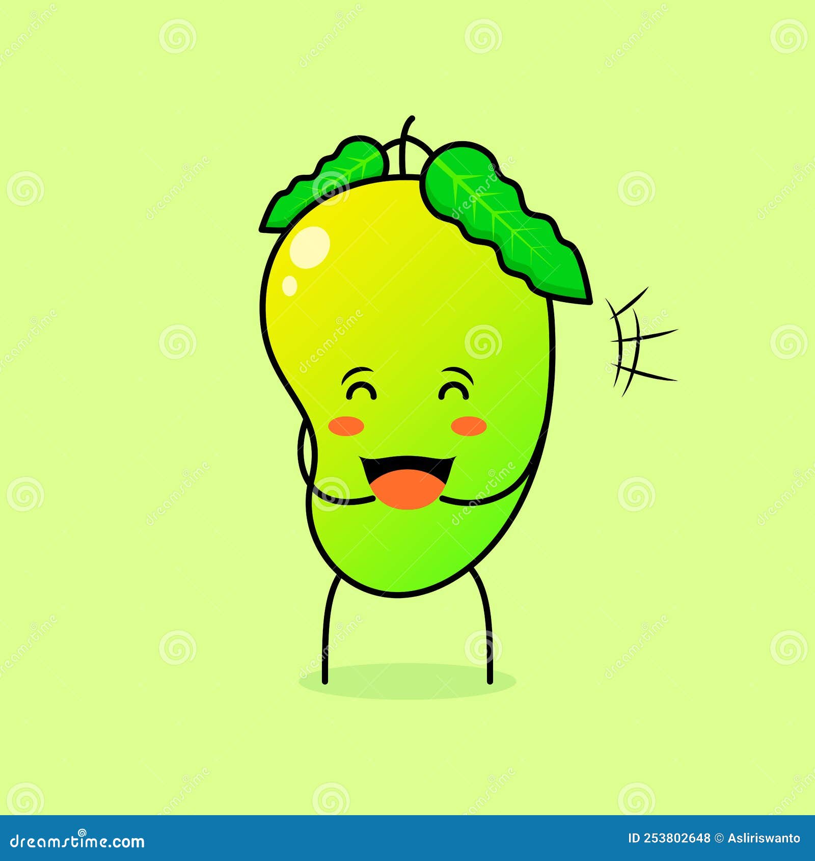 Cute Mango Character with Smile and Happy Expression, Close Eyes and ...