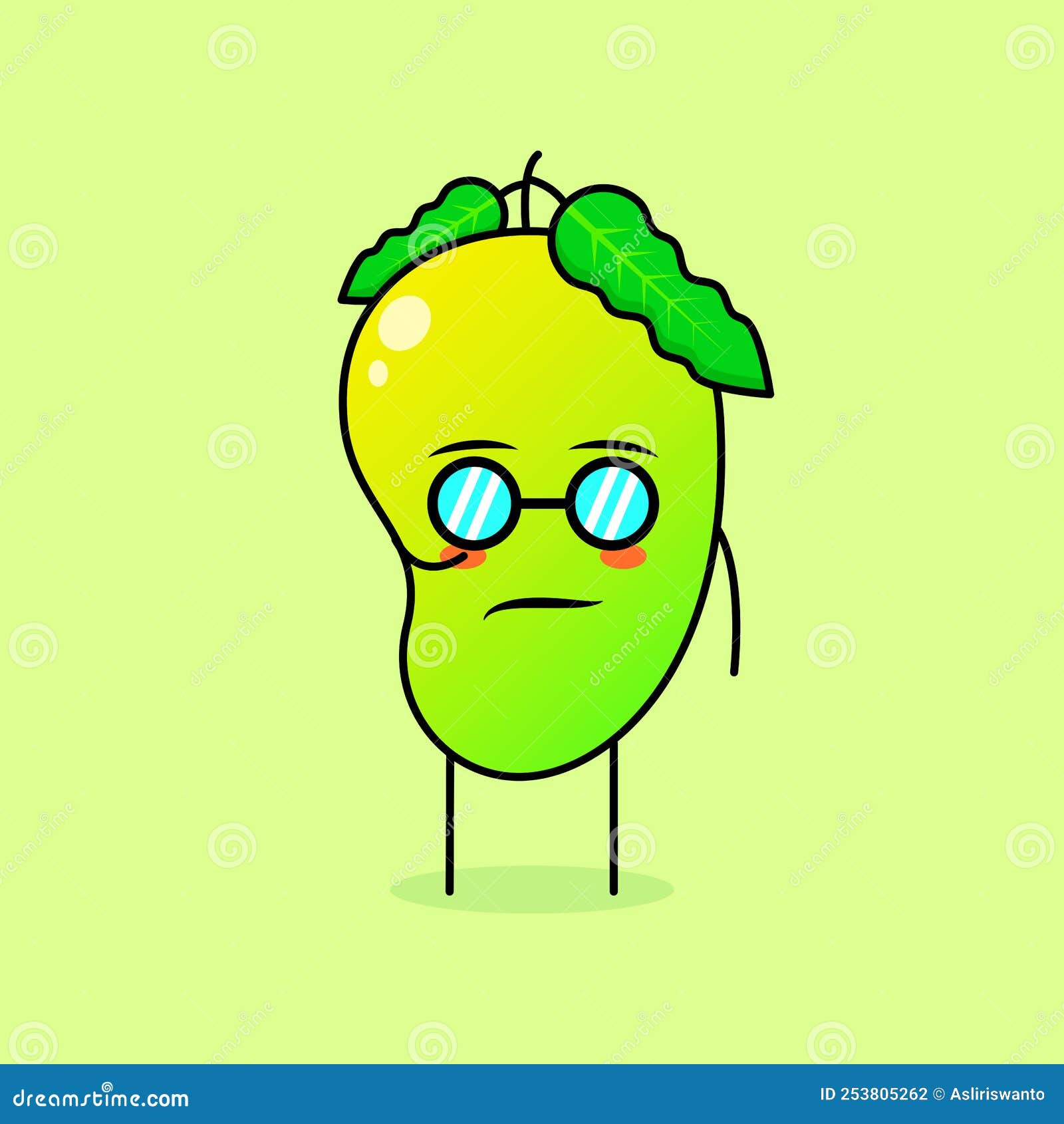 Cute Mango Character with Cool Expression and Eyeglasses Stock Vector ...