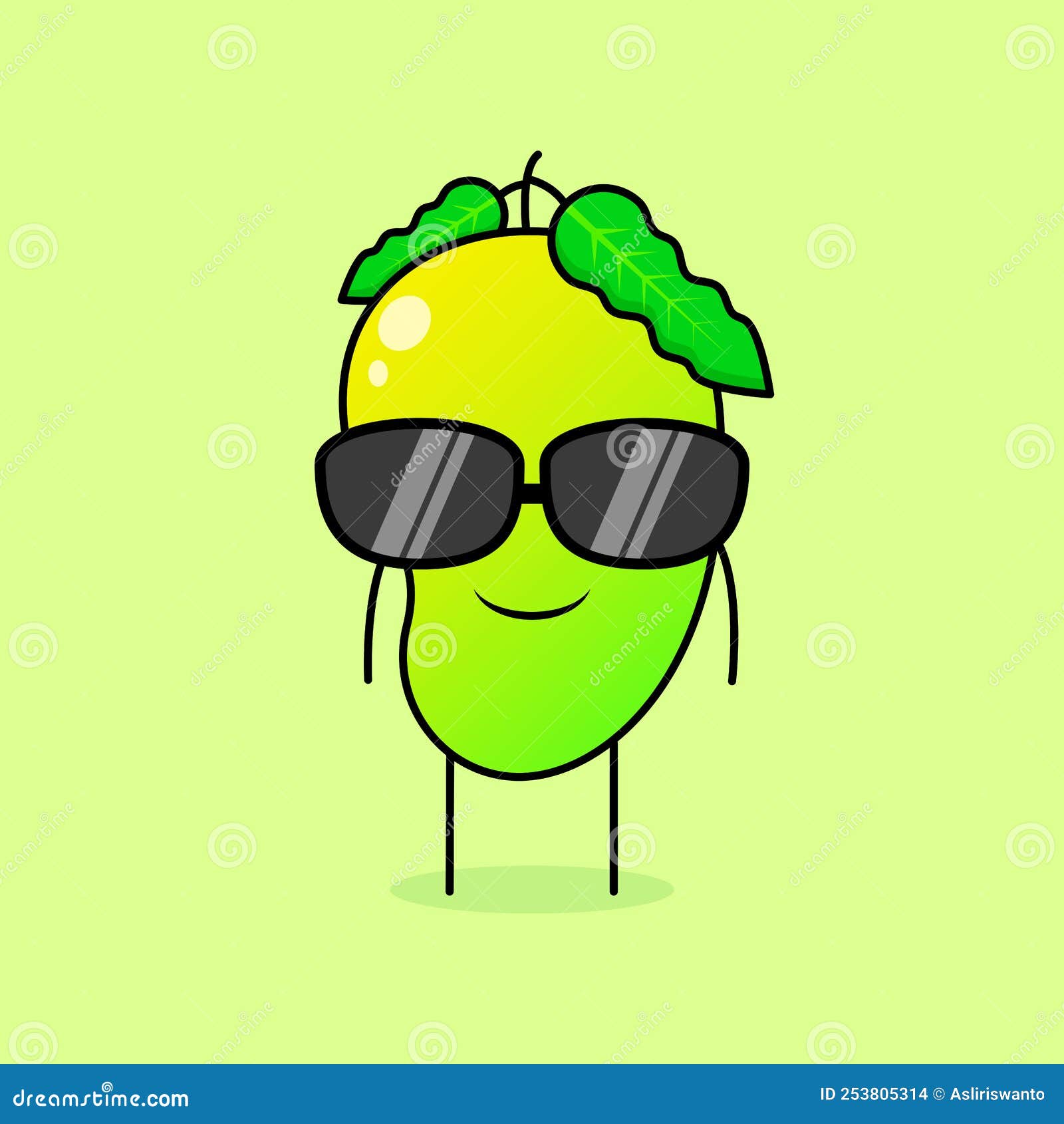 Cute Mango Character with Smile Expression and Black Eyeglasses Stock ...