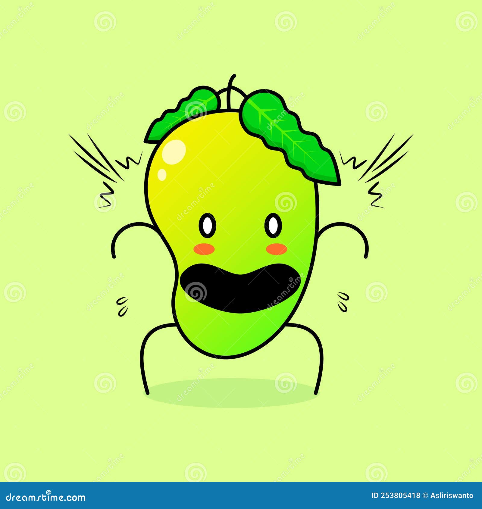 Cute Mango Character with Shocked Expression, Mouth Open and Bulging ...