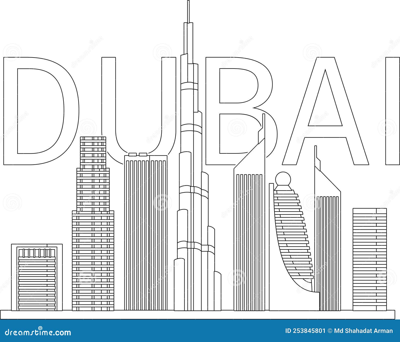 Dubai Doodle Line Art Design, Dubai Building Doodle Coloring Design ...
