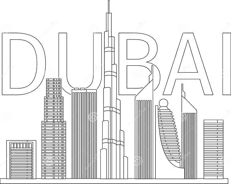 Dubai Doodle Line Art Design, Dubai Building Doodle Coloring Design ...