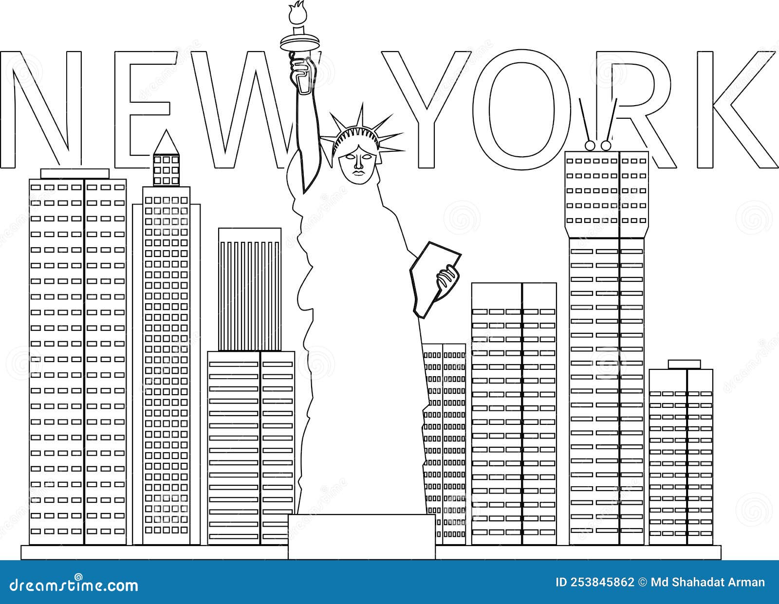 New York Doodle Line Art Design, New York Building Doodle Coloring ...
