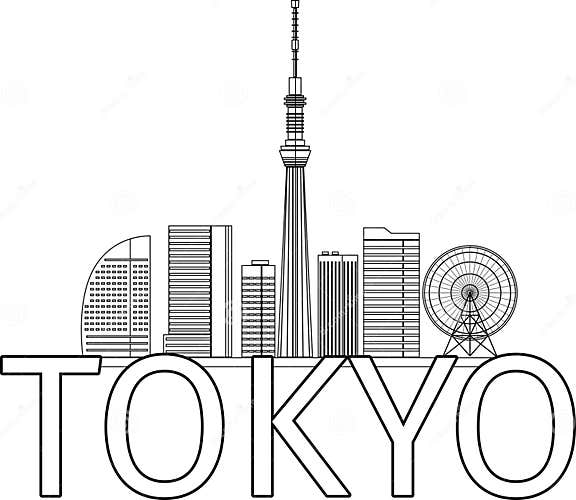 Tokyo Doodle Line Art Design, Tokyo Building Doodle Coloring Design ...