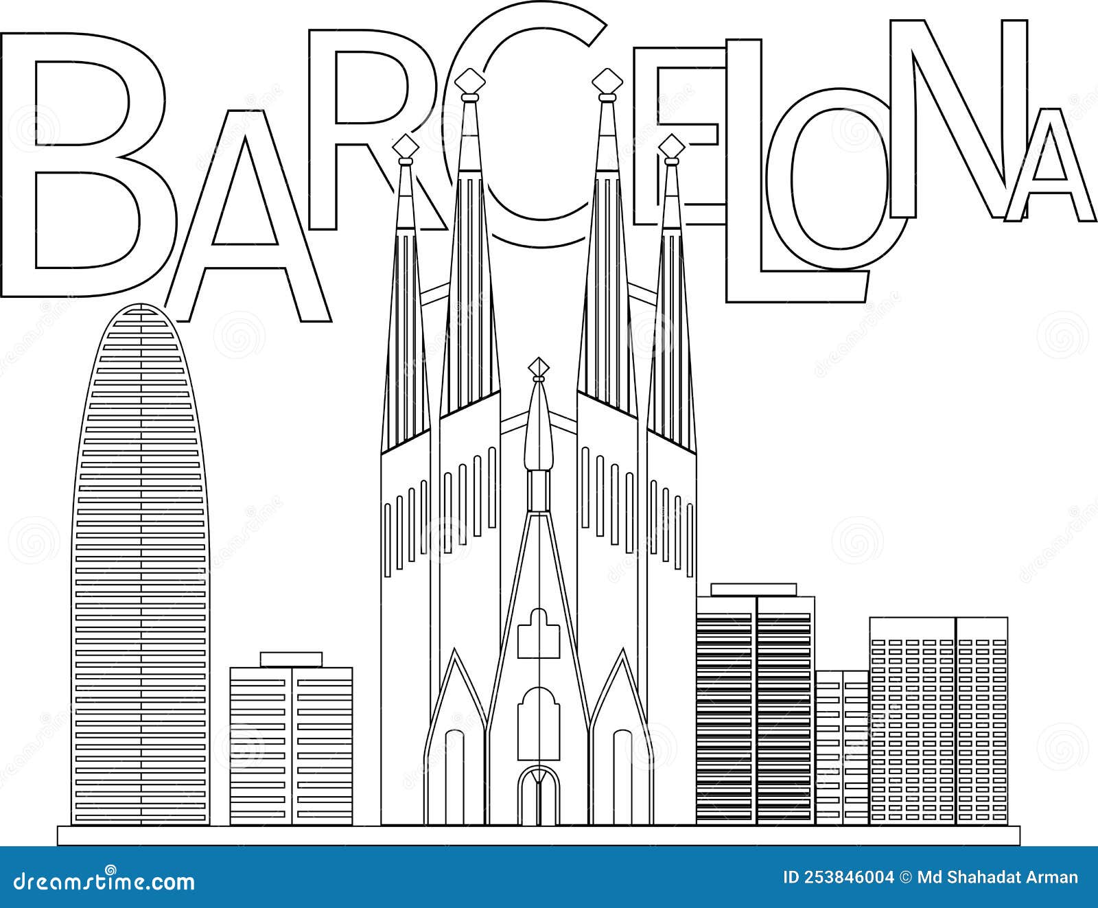 Barcelona Doodle Line Art Design, Barcelona Building Doodle Coloring ...