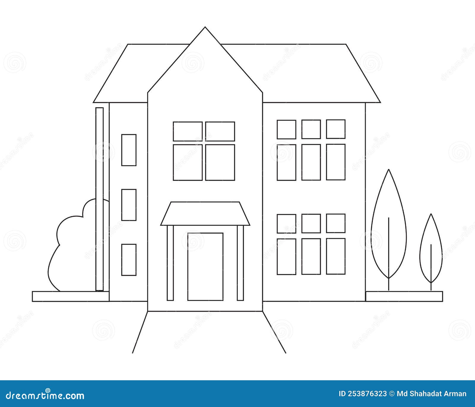 Kids Coloring Page. Modern House Coloring Book Page Design,Easy House ...