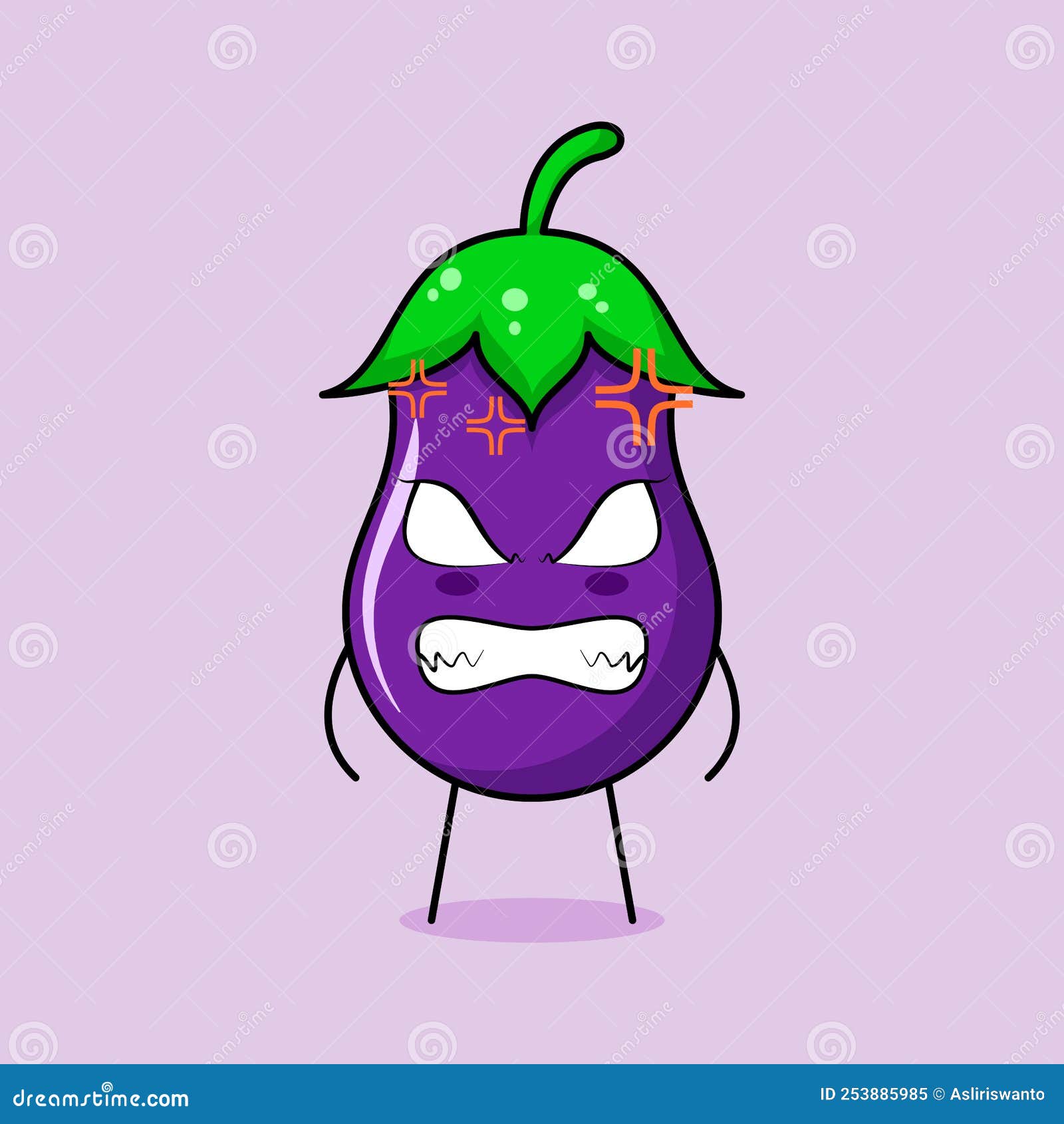 Cute Eggplant Character with Angry Expression. Eyes Bulging and ...