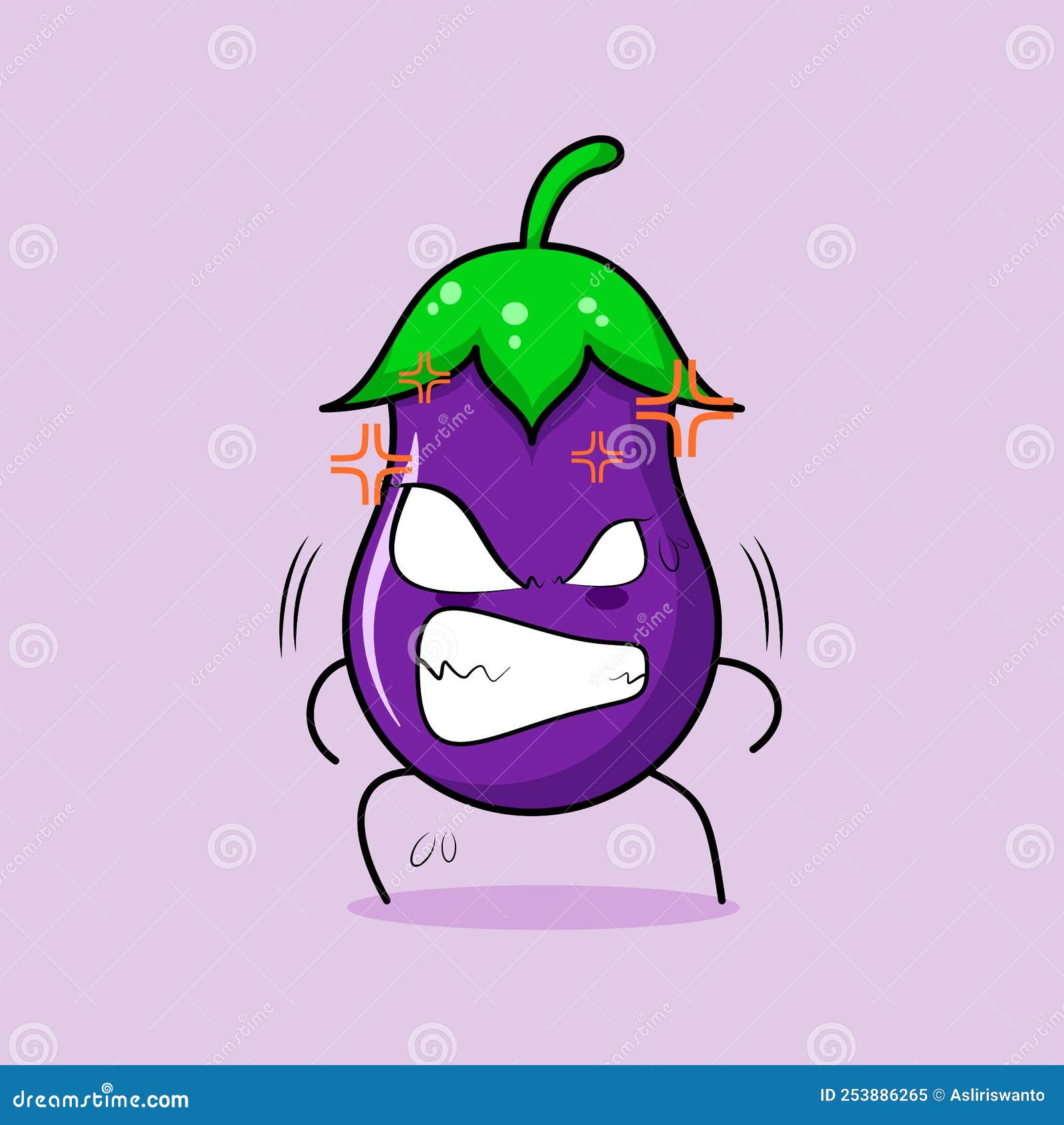 Cute Eggplant Character with Angry Expression. Eyes Bulging and ...