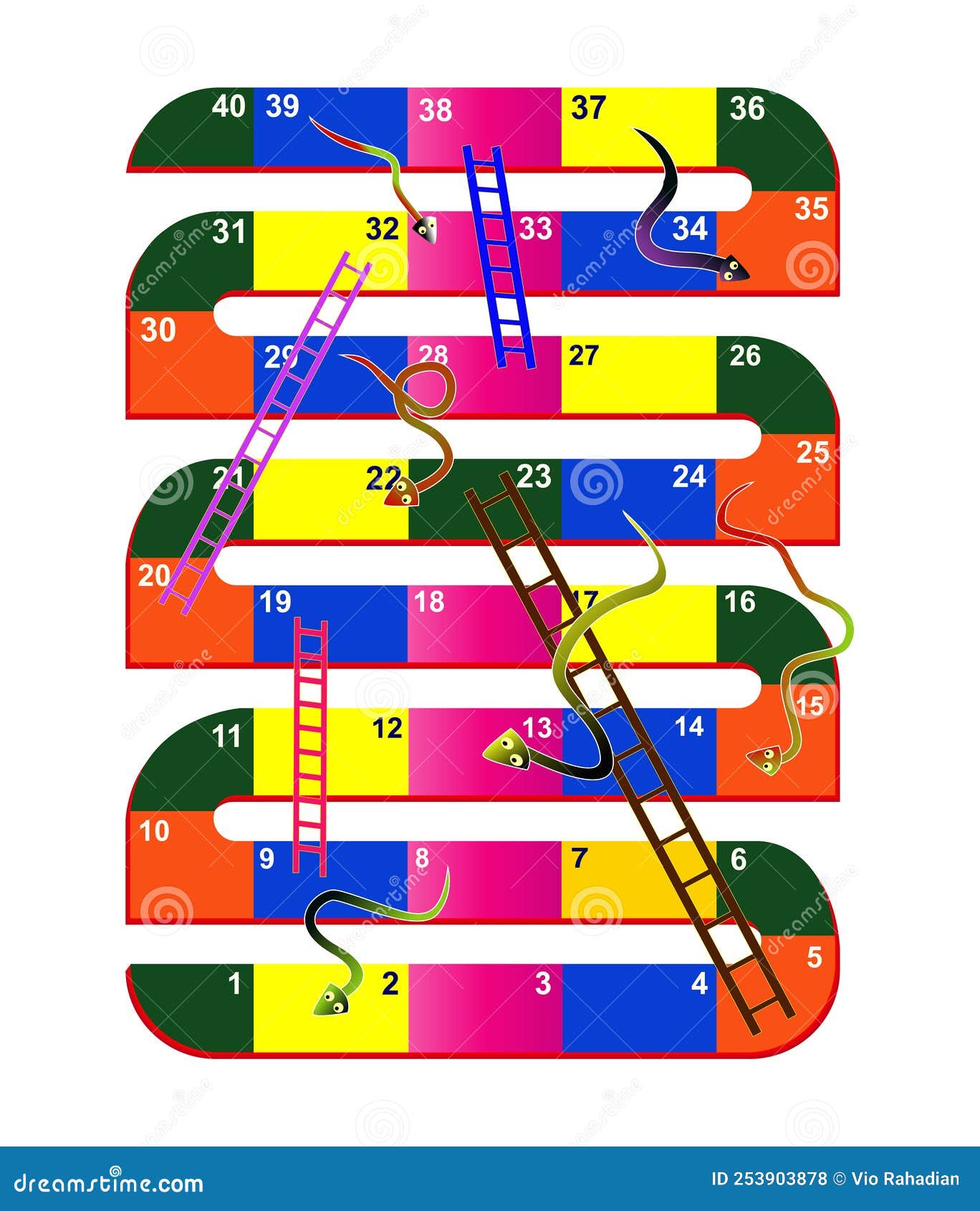 Snakes and Ladders Board Game Cartoon Illustration. Frame of Board Game ...