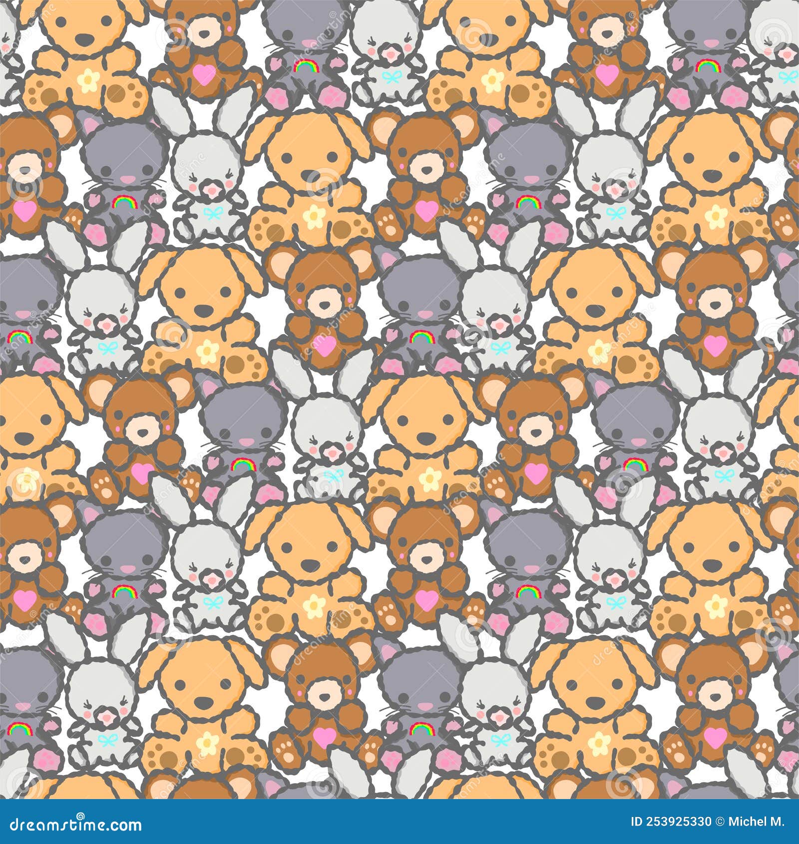 Cute Teddy Animals Cartoon Kids Background Pattern Seamless Stock ...