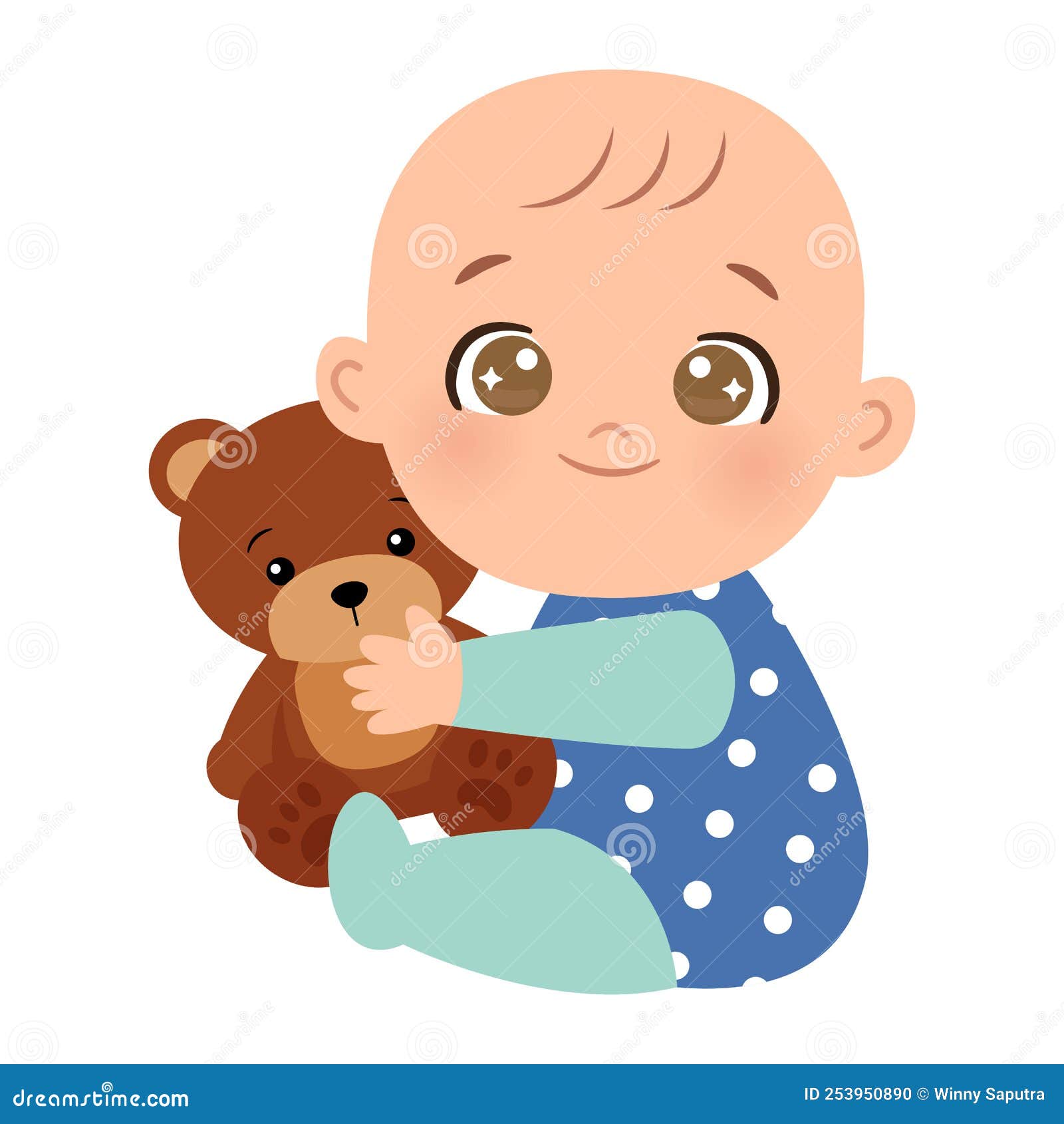 Cute Baby Boy Playing with Teddy Bear Stock Illustration - Illustration ...