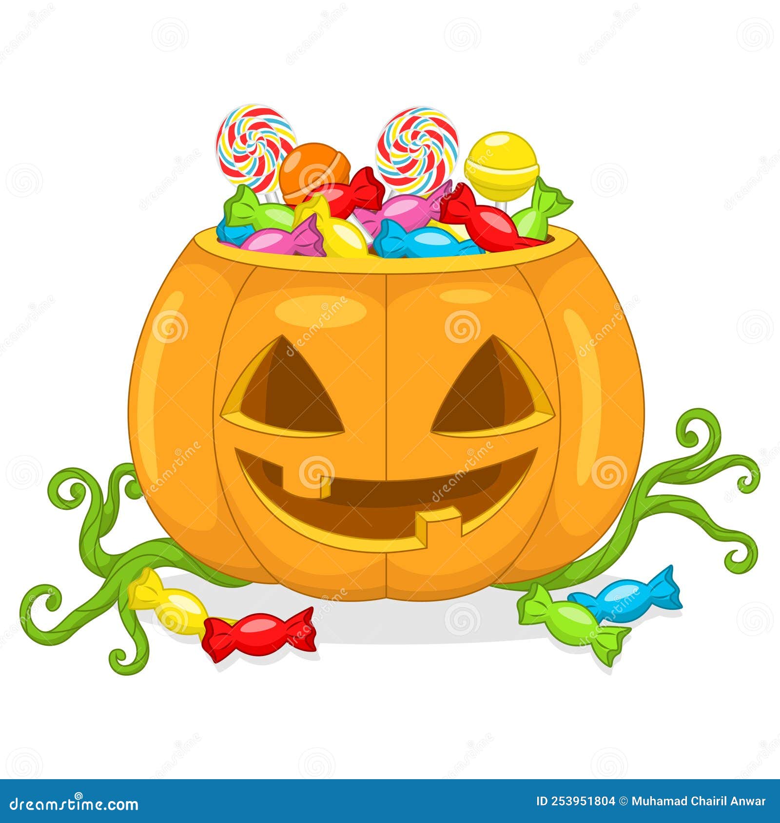Pumpkin Basket with Halloween Candies Stock Vector - Illustration of ...