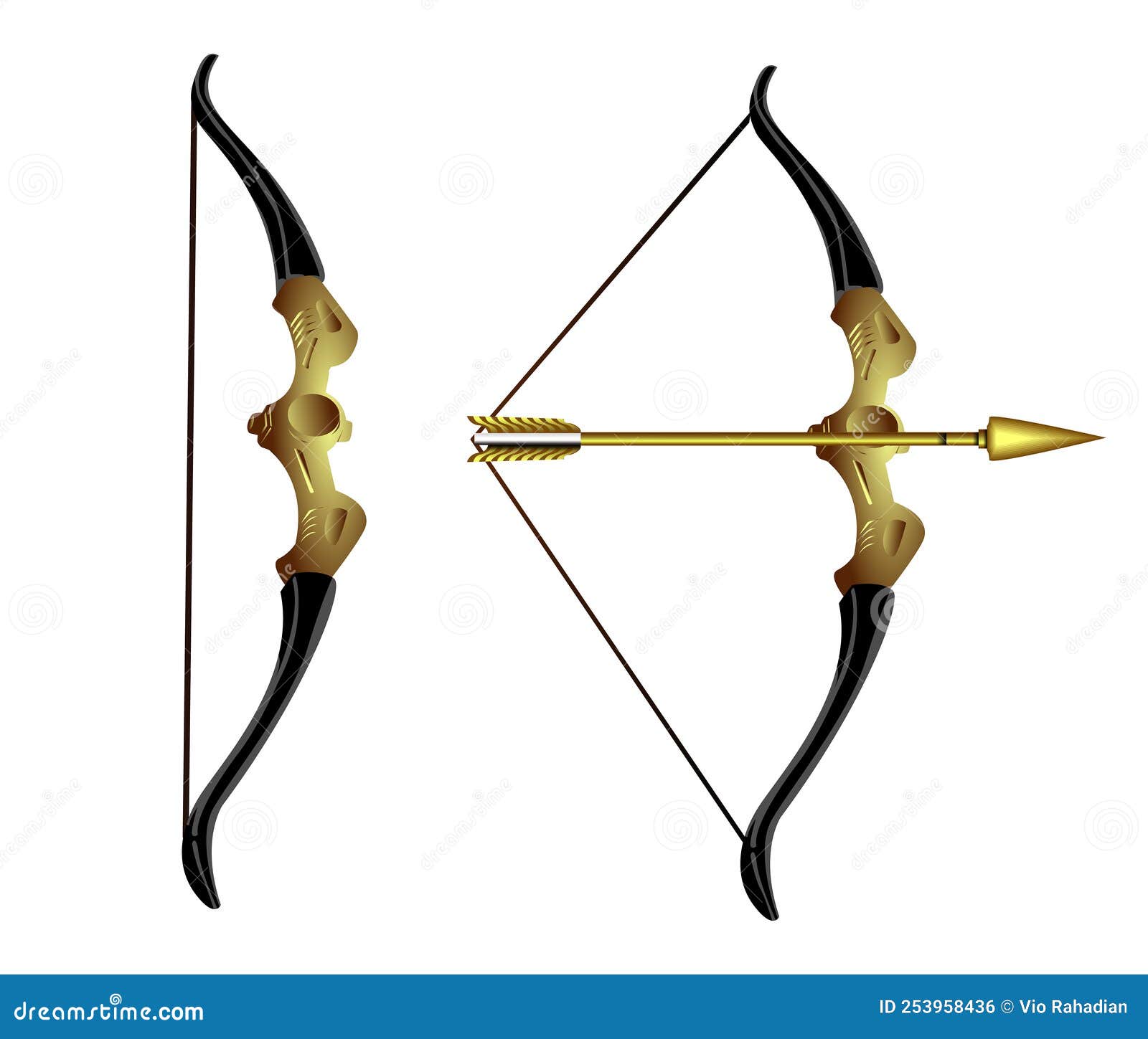 Antique Bow and Arrow Isolated on White Background. Set of Decorative ...