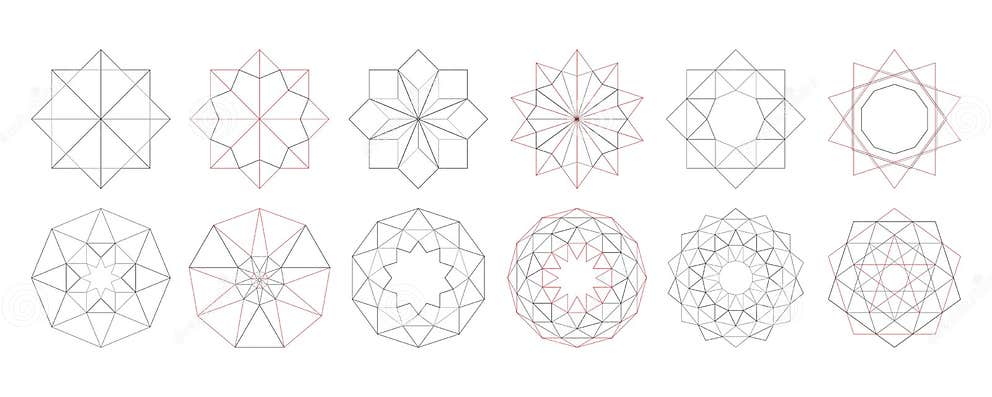 Set of Geometric Outlines Design Vector Templates in Stars, Flowers ...