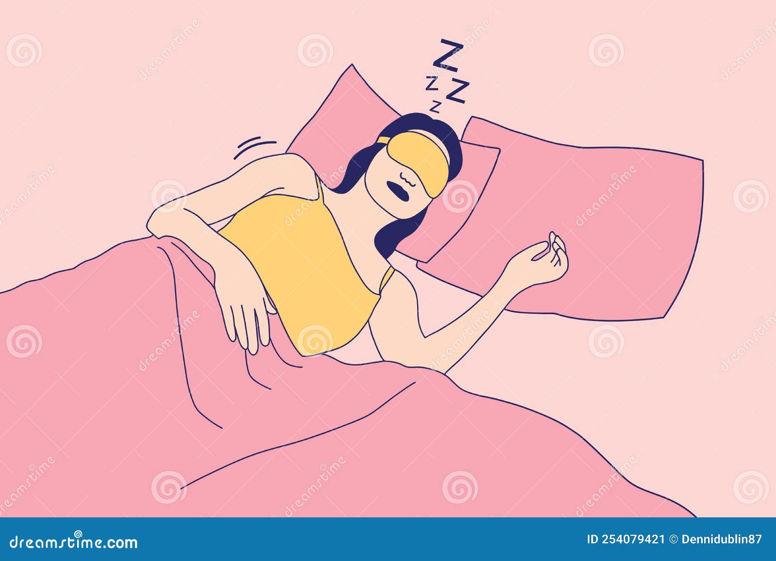 Illustrations Beautiful Young Woman with Sleep Mask Enjoy Sleeping on ...