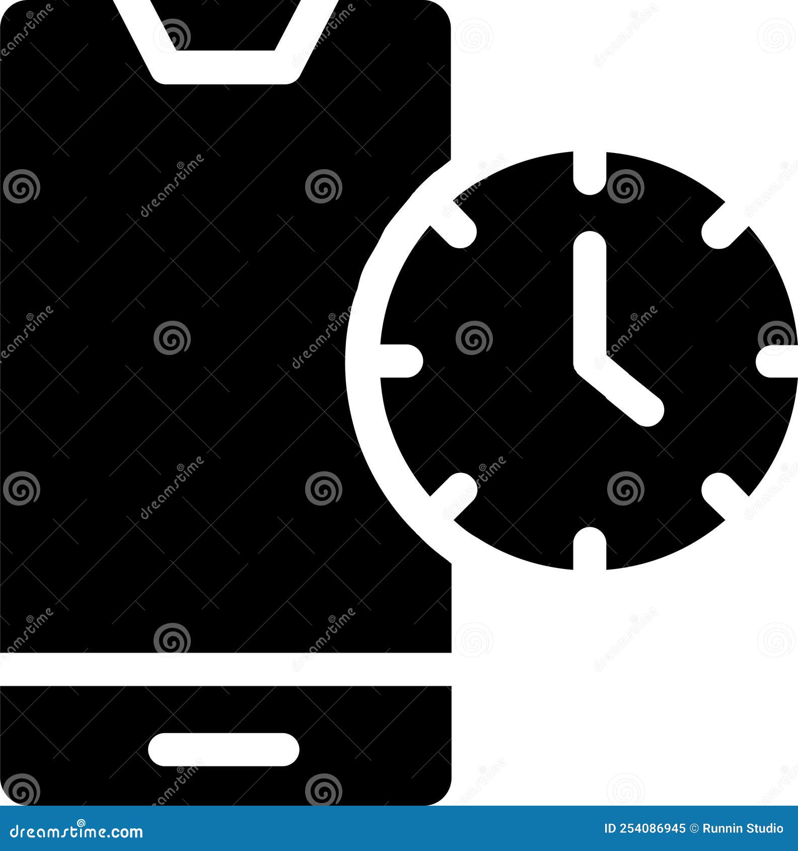 Mobile Time Icon with Glyph Style Stock Vector - Illustration of font ...