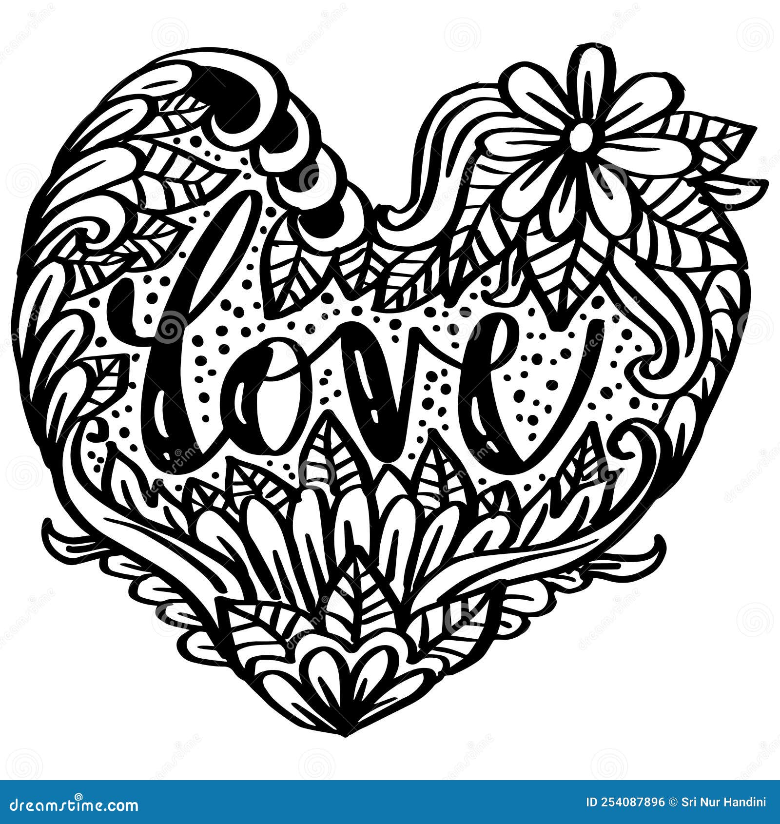 Love Word Lettering with Heart Shape in Floral Ornament. Stock ...