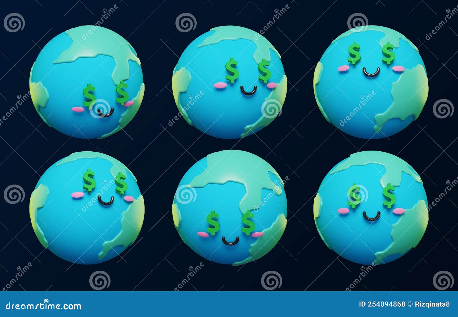 Cute and Adorable 3d Earth with Dollar Symbols Emoji Character ...