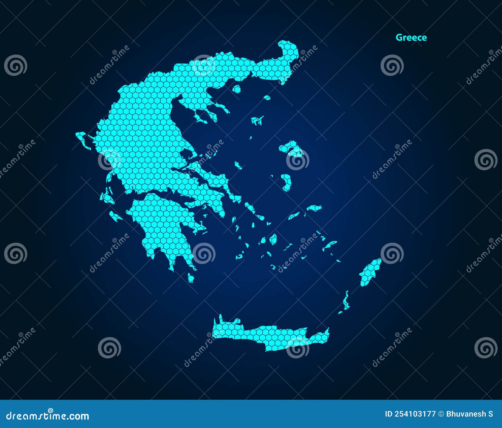 Honey Comb or Hexagon Textured Map of Greece Country Isolated on Dark ...