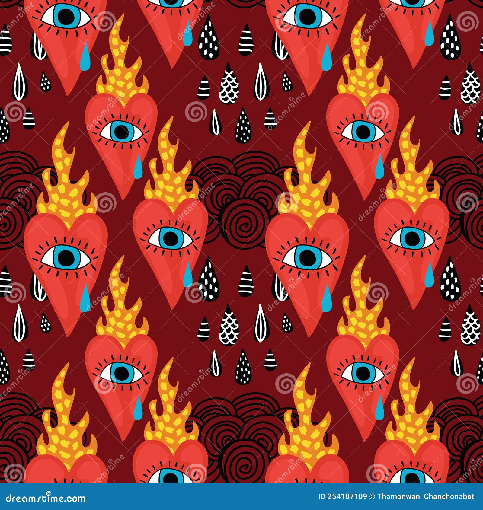 Sacred Heart Seamless Pattern Design Stock Vector - Illustration of ...