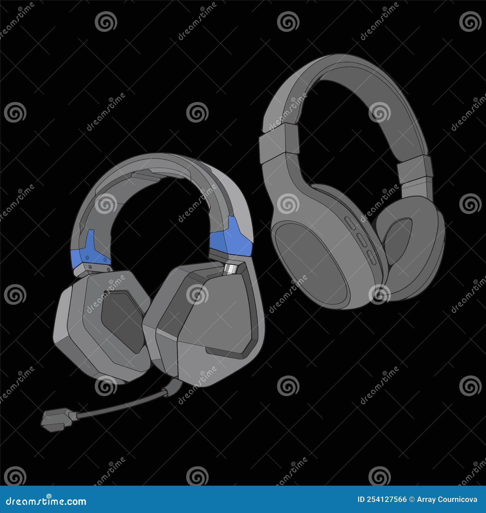 Set of Color Block Headphones Vector Illustration, Music Concept, Line ...