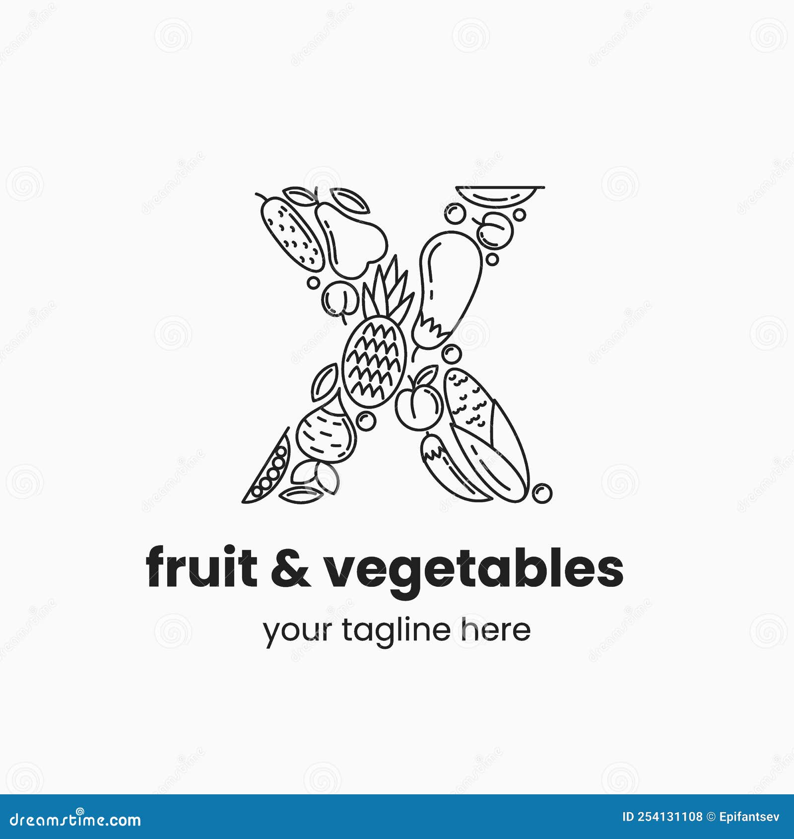 Letter X Made of Fruit and Vegetables. Organic Food Logo Concept Stock ...