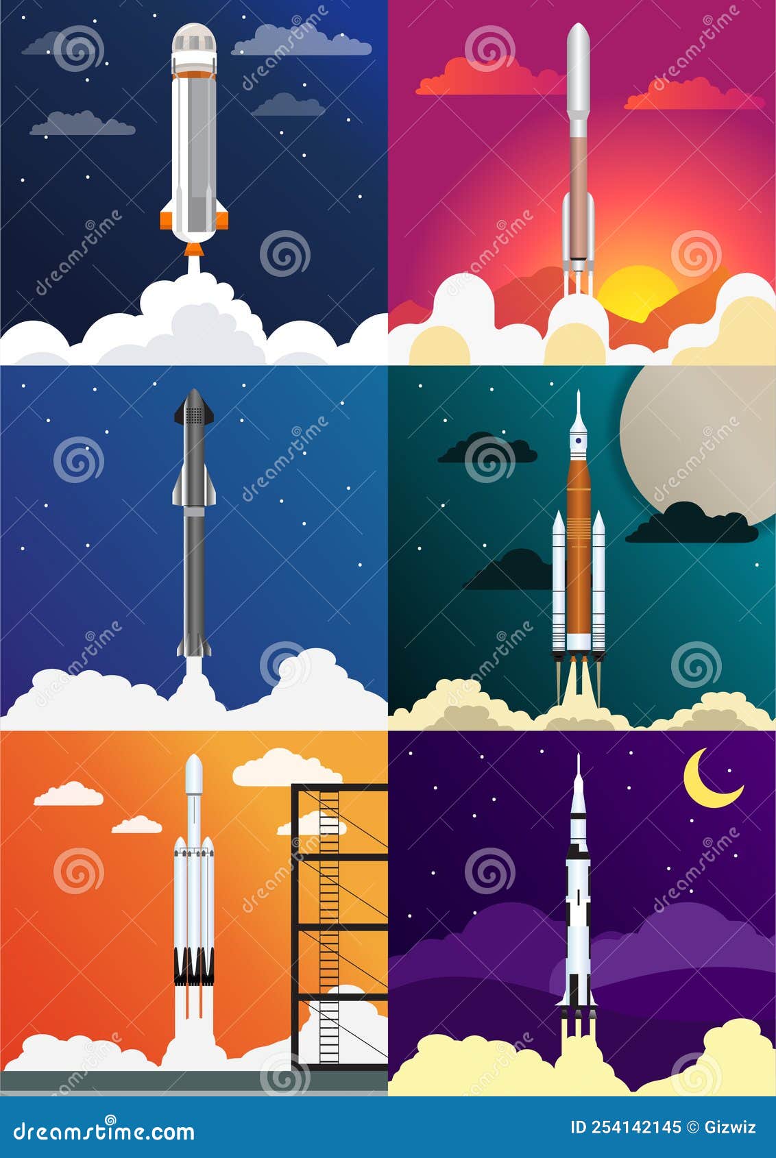 Illustrations of Various Rockets in this Era Stock Vector ...