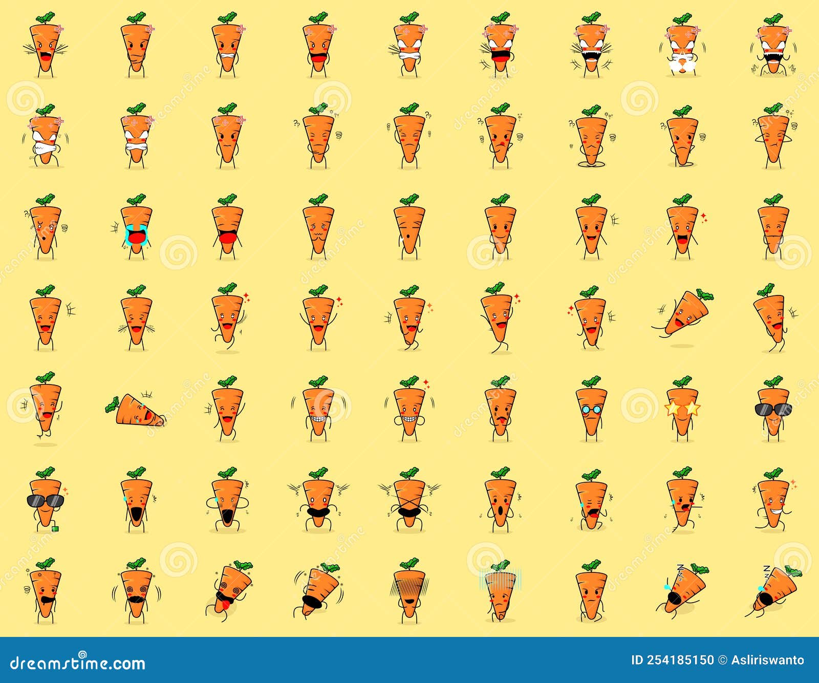 Collection of Cute Carrot Cartoon Character Expressions Stock Vector ...