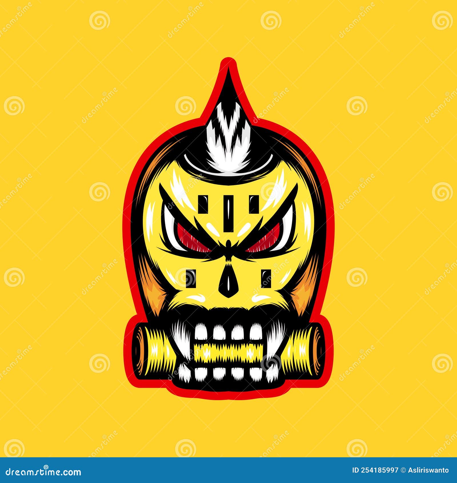 Yellow Devil Illustration with Horn, Red Eyes and Fangs. Handrawn ...