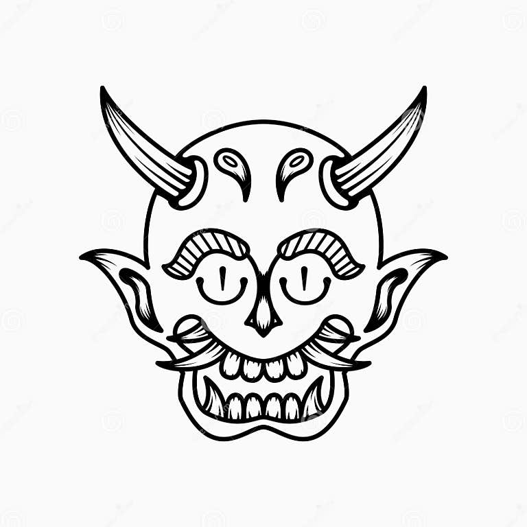 Scary Demonic Head Illustration with Line Art Style Stock Vector ...