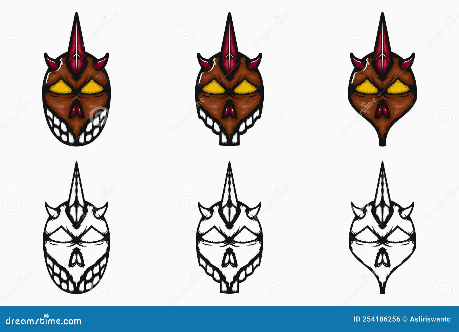 Collection of Demon with Horn Illustration. Color and Line Art Style ...