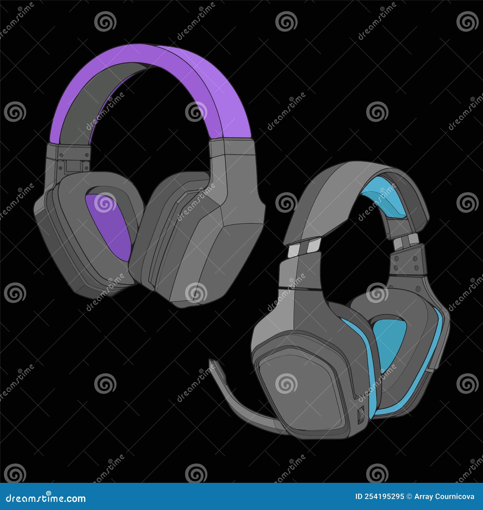 Set of Color Block Headphones Vector Illustration, Music Concept, Line ...