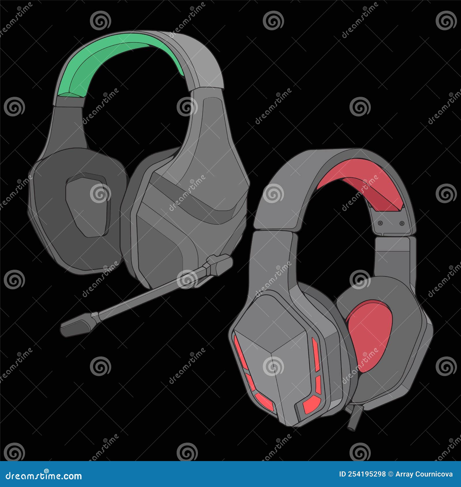 Set of Color Block Headphones Vector Illustration, Music Concept, Line ...
