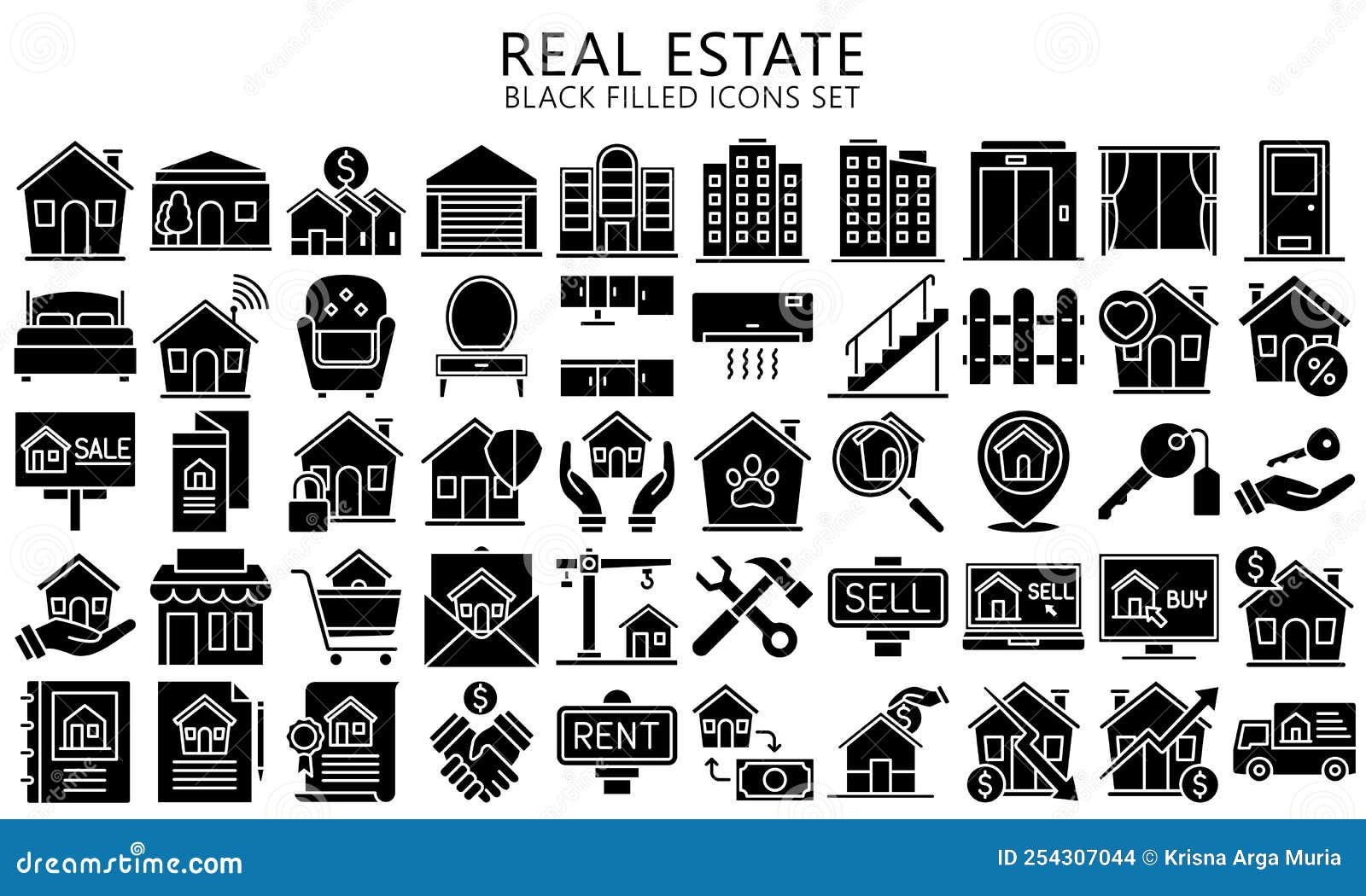Real Estate Black Filled Icons Set Stock Vector - Illustration of ...
