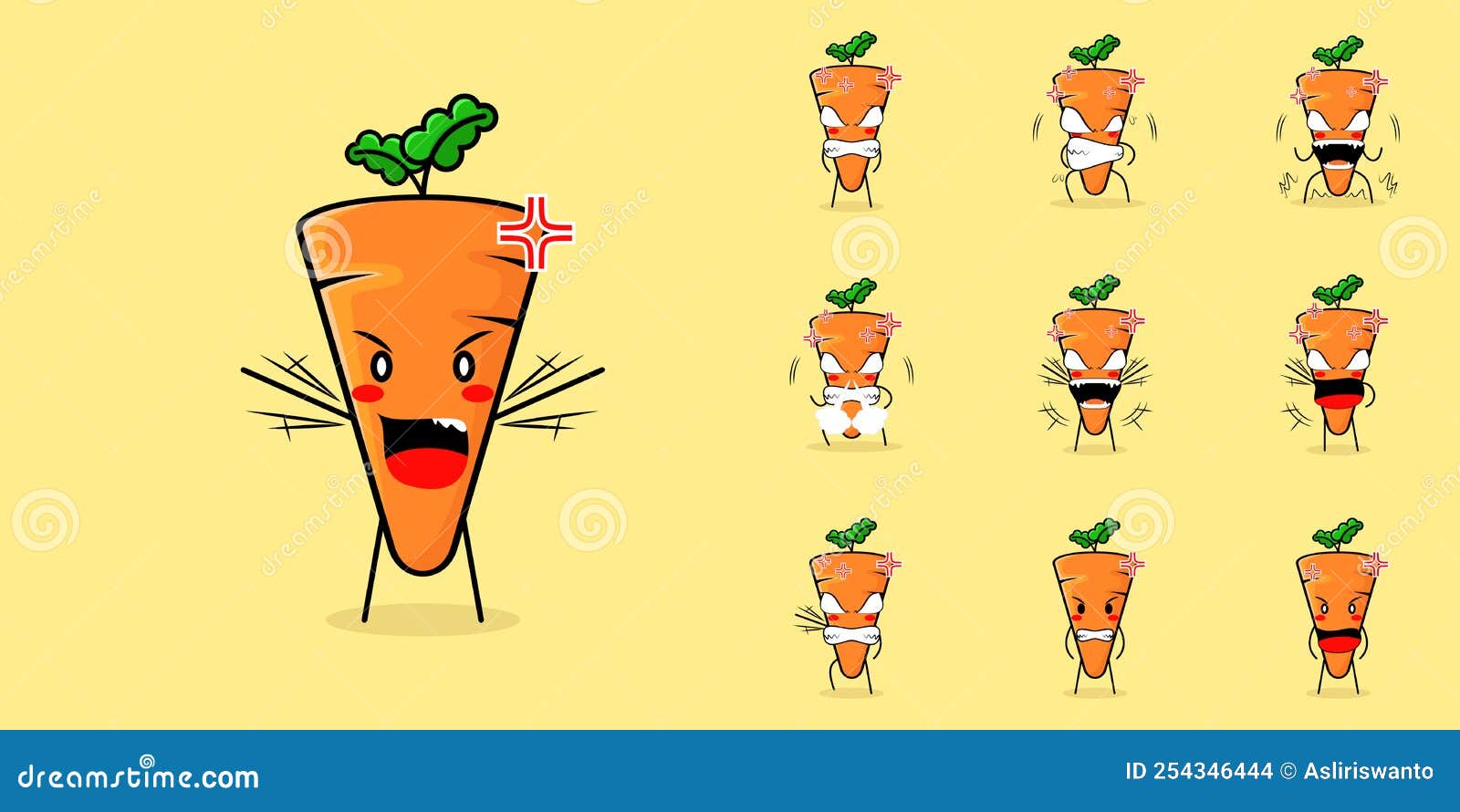 Cute Carrot Character with Angry Expression Stock Vector - Illustration ...